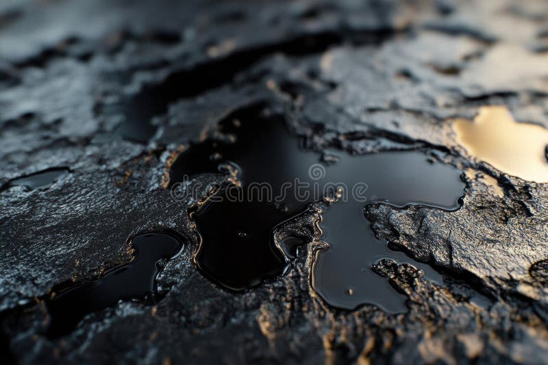 Dark Water Puddles Reflect Light on Textured Surface with Dramatic ...