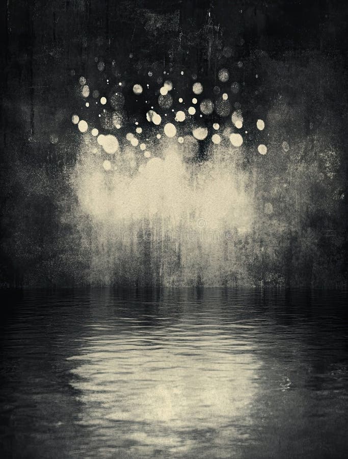 Dark Water Reflection with Glowing Lights Stock Illustration ...