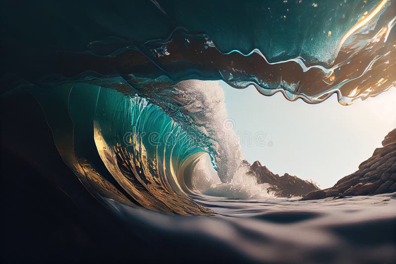 Ocean Wave Rolls, View from Below, Generative Ai Stock Photo - Image of ...