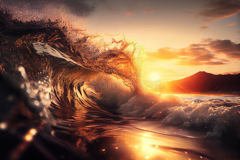 Ocean Wave Rolls, View from Below, Generative Ai Stock Illustration ...