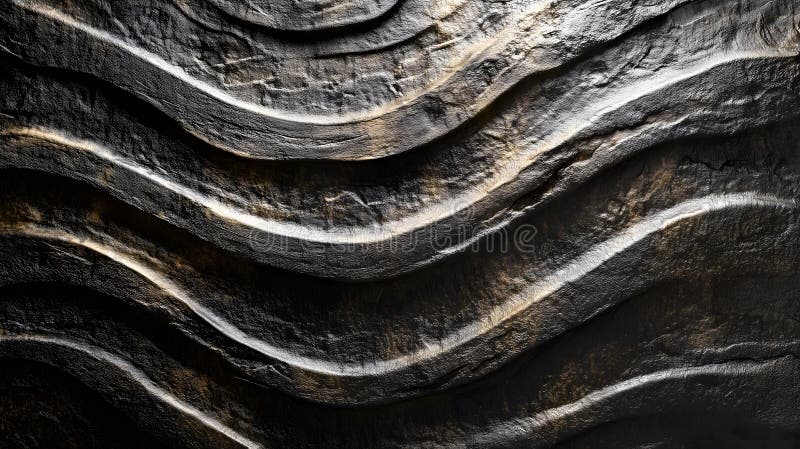 Dark Wavy Textured Surface with Metallic Highlights Stock Illustration ...
