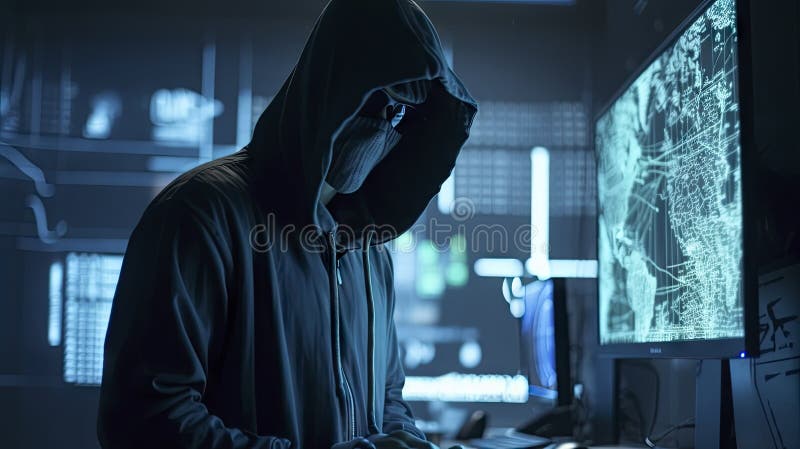 Dark Web Hooded Hacker Cyber War Concept. Ai Generative. Stock Image ...