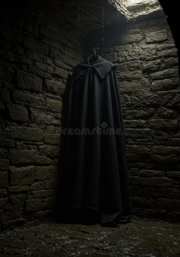 Dark Wet Cape Hanging on Old Stone Wall Stock Illustration ...
