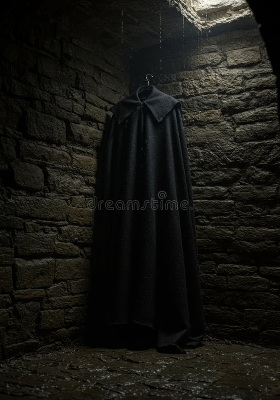 Dark Wet Cape Hanging on Old Stone Wall Stock Illustration ...