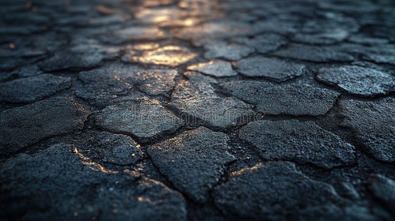 Dark, Wet Cobblestone Street Texture with Warm Light Stock Illustration ...