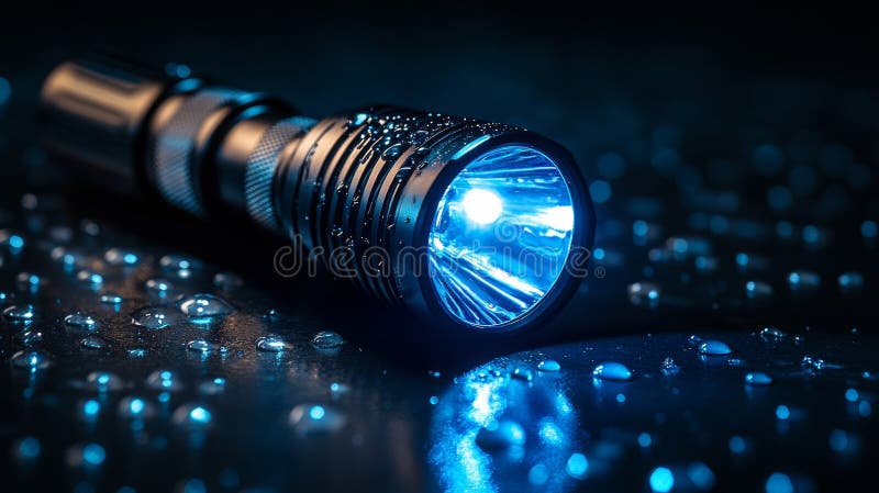 The Dark, Wet Surface is Lit Up by a Flashlight S Bright Beam Stock ...