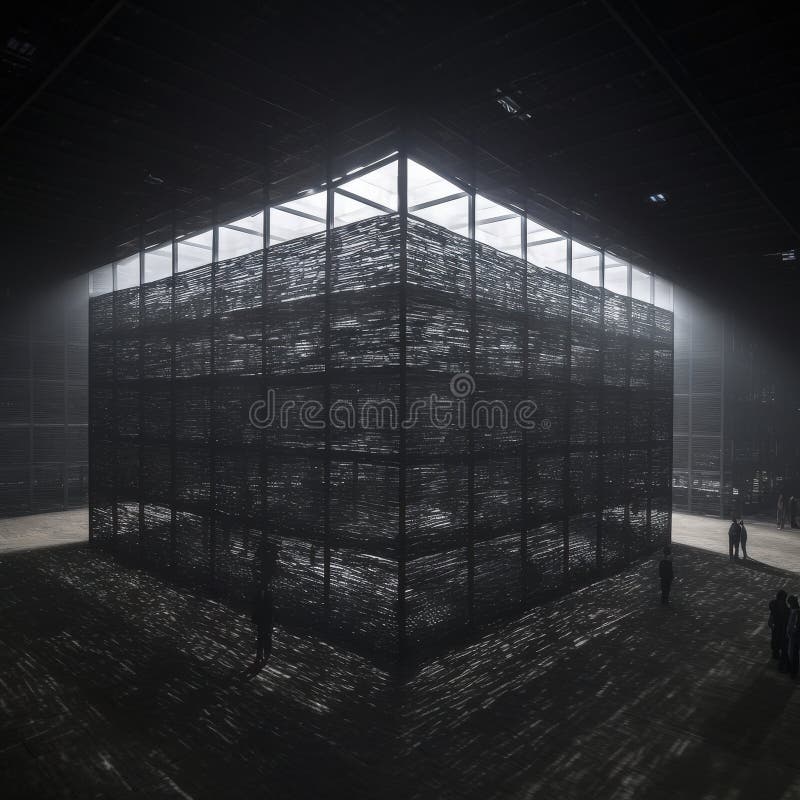 Dark Wicker Cube Installation Art Stock Illustration - Illustration of ...