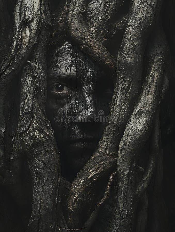 Dark Willow Tree with Faces of Knowledge and Intuition Stock Image ...