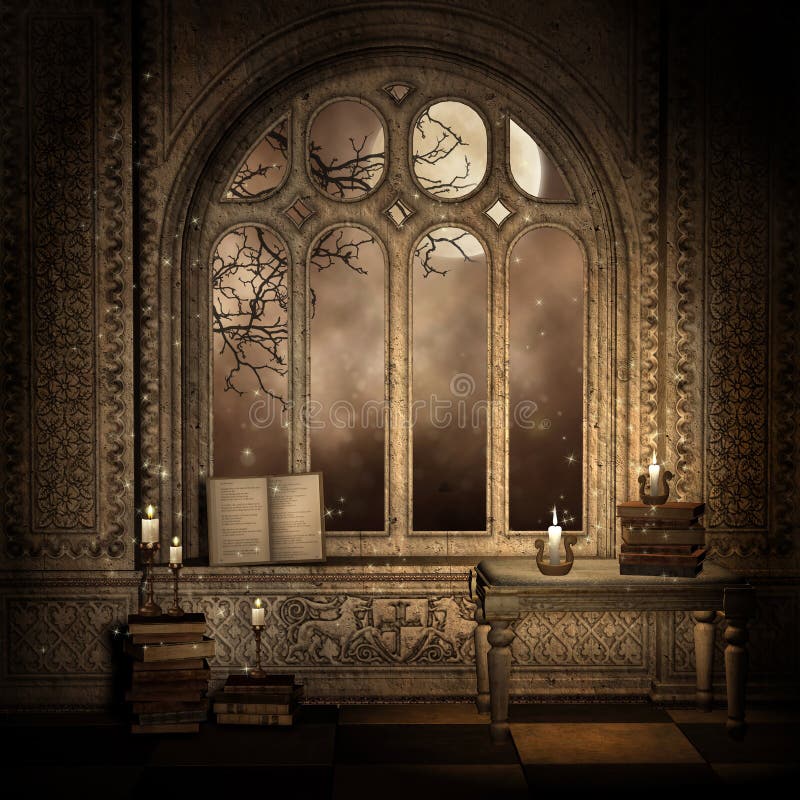 Fantasy Window With Lanterns Stock Illustration - Illustration of ...