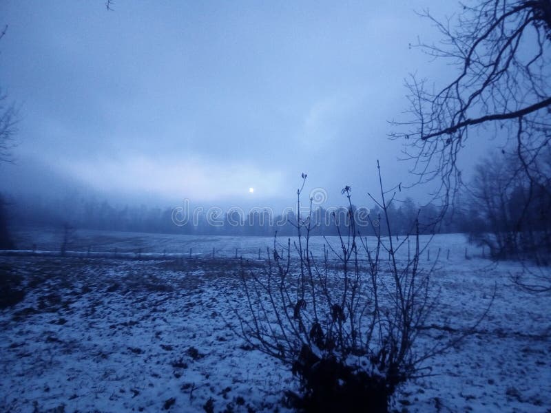 Dark winter snow morning stock image. Image of meadow - 208241957