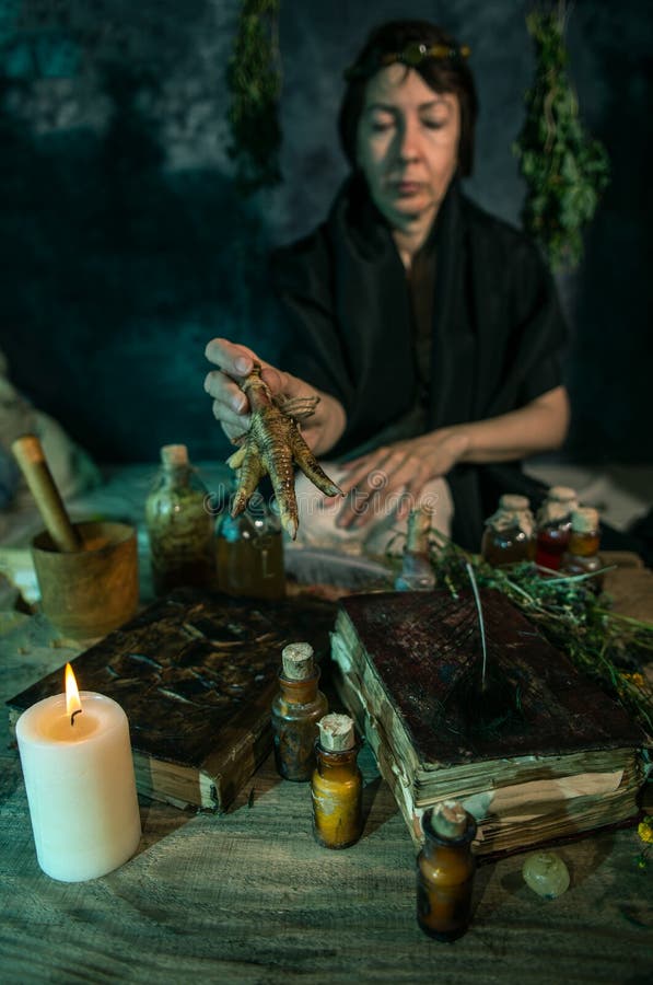 Dark Witch at Work: Black Magic Woman Makes the Witchery by Mixing ...