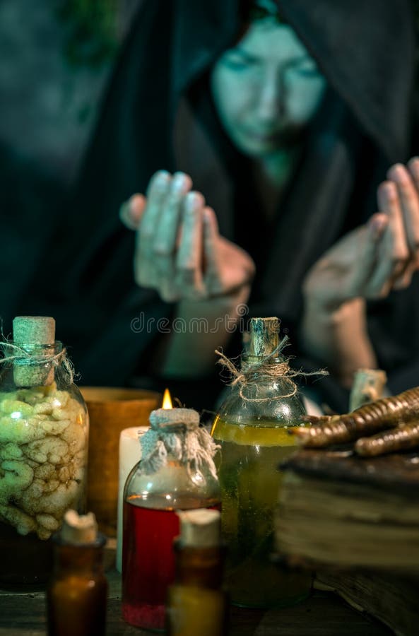 Dark Witch at Work: Black Magic Woman Makes the Witchery by Mixing ...