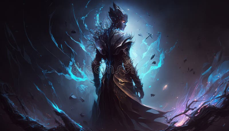 The Dark Wizard at the Center of the Magic Whirlwind Stock Illustration ...