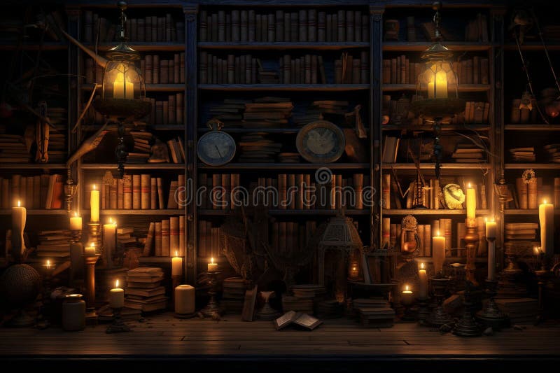 Dark Wizards Bookshelf Shadows Shadows Cast on a Stock Illustration ...