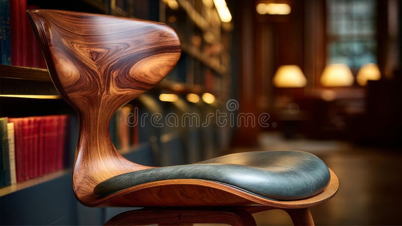 Dark Wood Chair with Leather Seat in Library Setting Stock Illustration ...