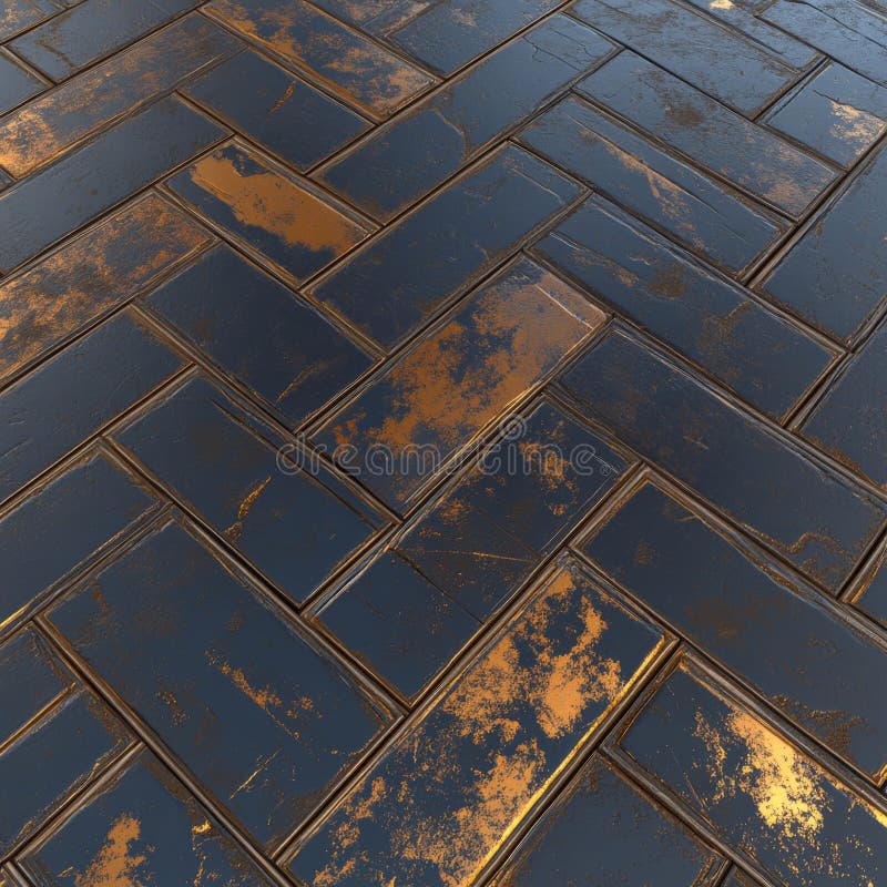 Dark Wood and Gold Metallic Come Together in a Herringbone Floor ...