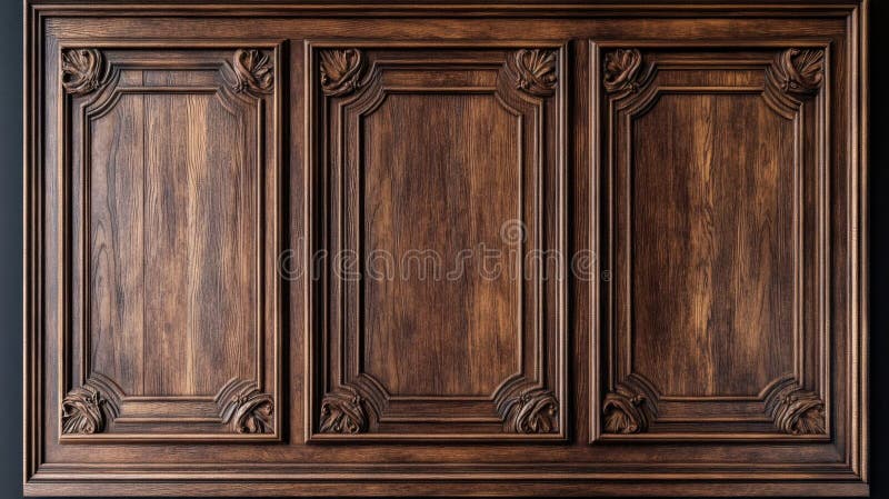 Dark Wood Paneling with Classic Design Stock Image - Image of backdrop ...