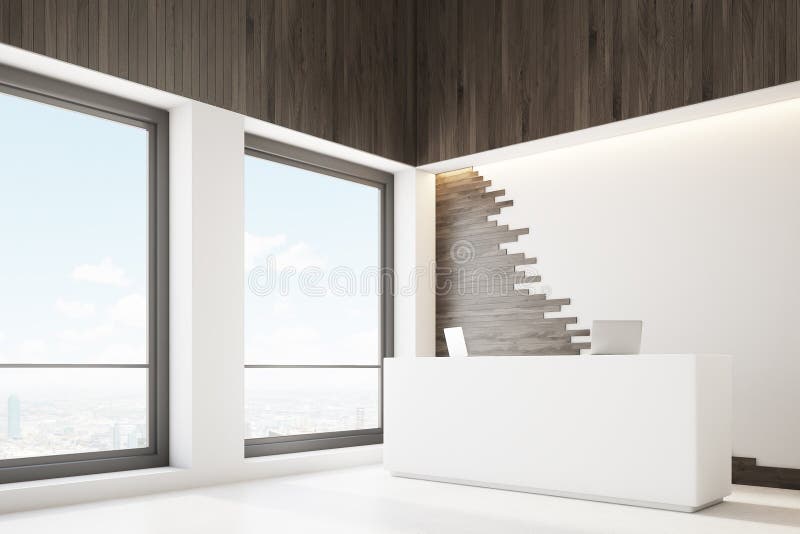 Dark Wood Reception, Two Windows Stock Illustration - Illustration of ...
