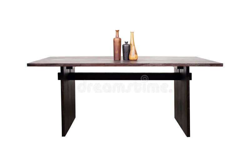 Dark Wood Rectangular Dining Table with Decorative Vases Stock Photo ...
