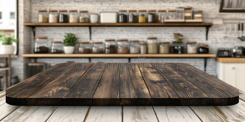 Dark Wood Tabletop with Kitchen Background Perfect for Product Showcase ...