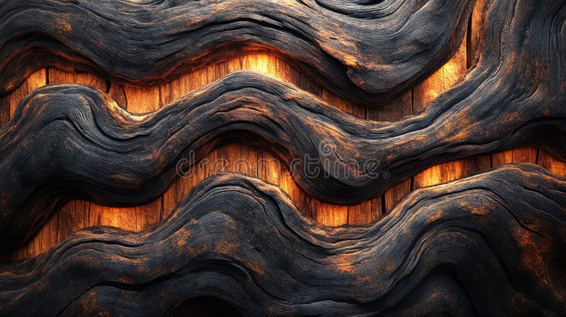 Dark Wood Texture with Orange Glowing Waves Stock Illustration ...