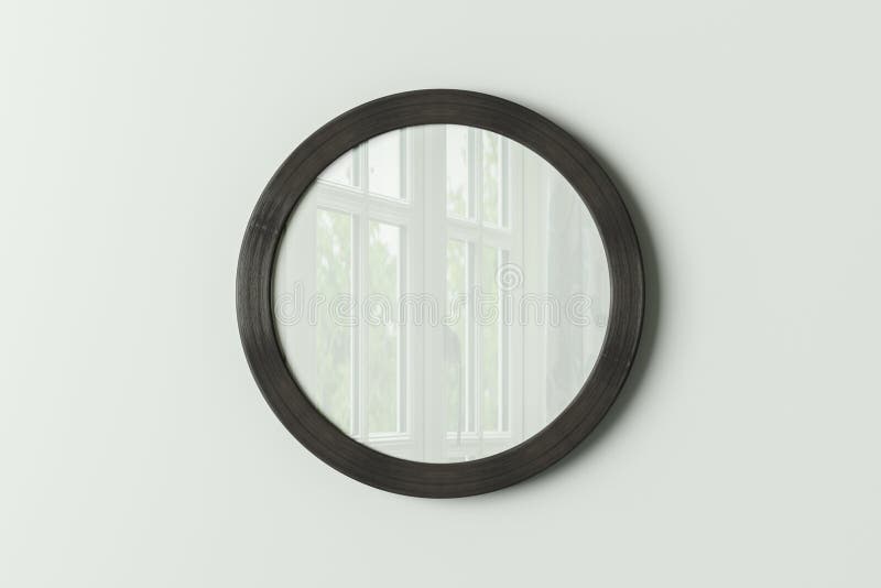 Dark Wooden Round Frame Poster Mock Up on the White Wall Stock ...