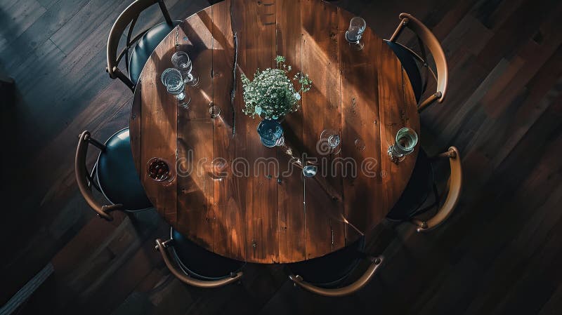 Dark Wooden Table Top Shot Overhead Birds Eye Top Down Empty ...