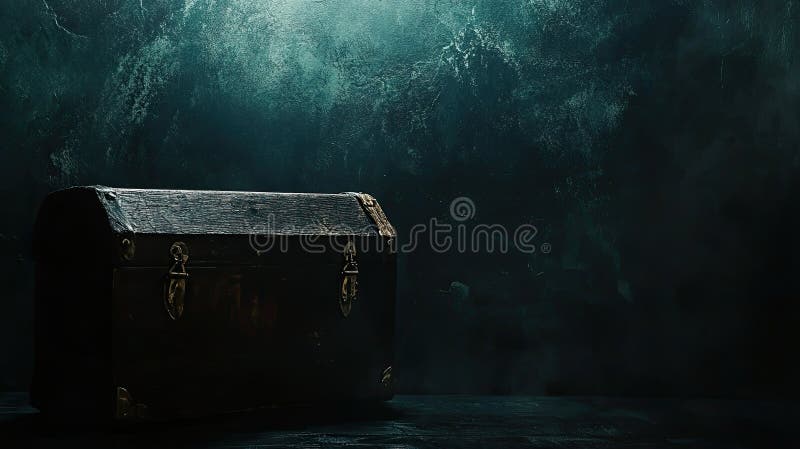 Dark Wooden Treasure Chest in Mysterious Teal Light Stock Illustration ...