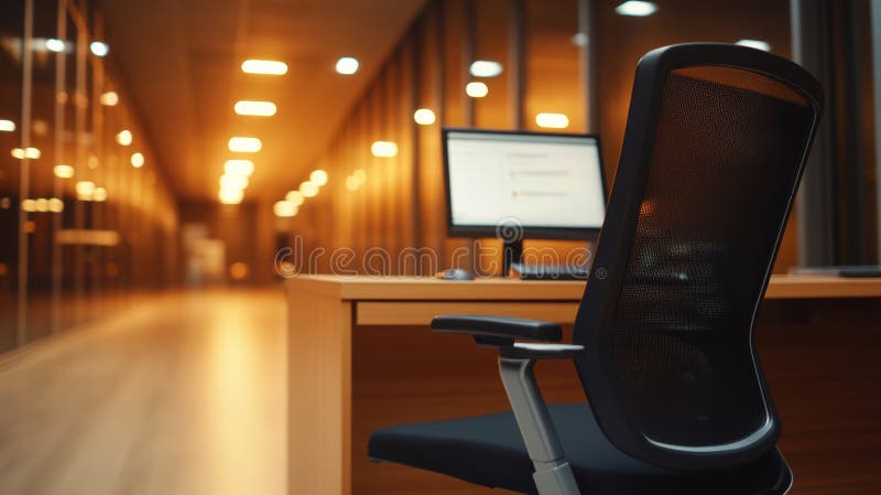 Empty Office at Night with Computer Showing Unauthorized Access Attempt ...