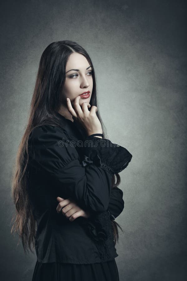 Dark Young Woman in Thinking Position Stock Photo - Image of portrait ...