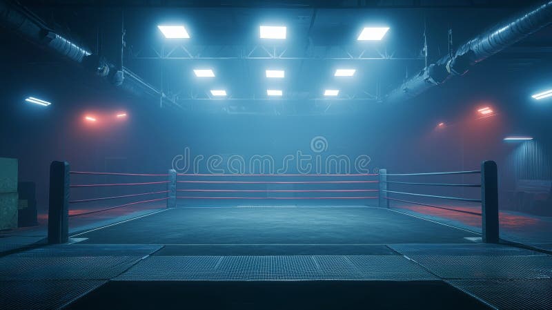 A Darkened Boxing Ring with an Illuminated Spotlight in a Sports ...