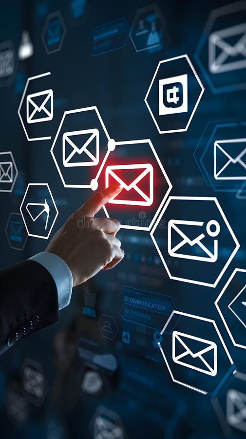 Hexagonal Interface with Red Alert Icon, Formal Gesture Emphasizes ...