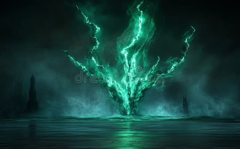 A Darkened Landscape is Overtaken by Storm Clouds, Glowing with Green ...