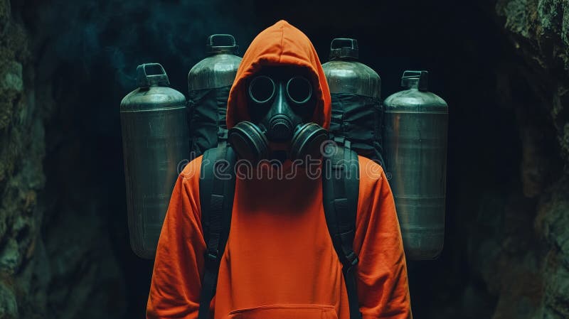 In a Darkened Setting, a Post-apocalyptic Survivor Dons a Gas Mask ...