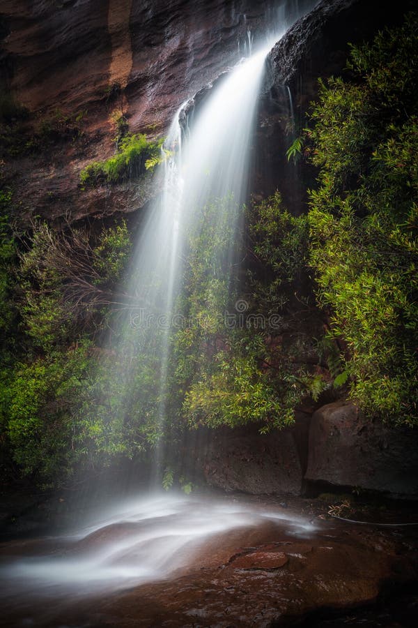 Light Catching The Waterfall In Darkes Forest Stock Photo - Image of ...