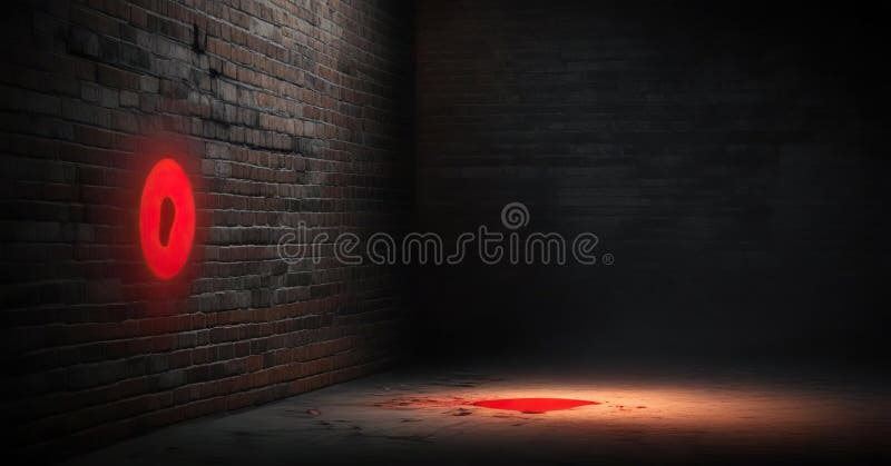 In the Darkness of the Brick Wall, a Bright Red Dot Appears As a Lone ...