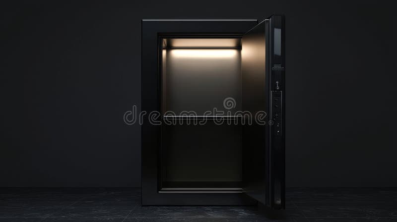 In the Darkness, an Empty Safe with Internal Lighting is Open ...