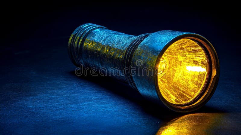 In the Darkness, a Flashlight Emits a Powerful Glow, Directing a Sharp ...