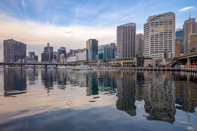 Darling Harbor in Sydney, Australia at Dusk Stock Photo - Image of ...