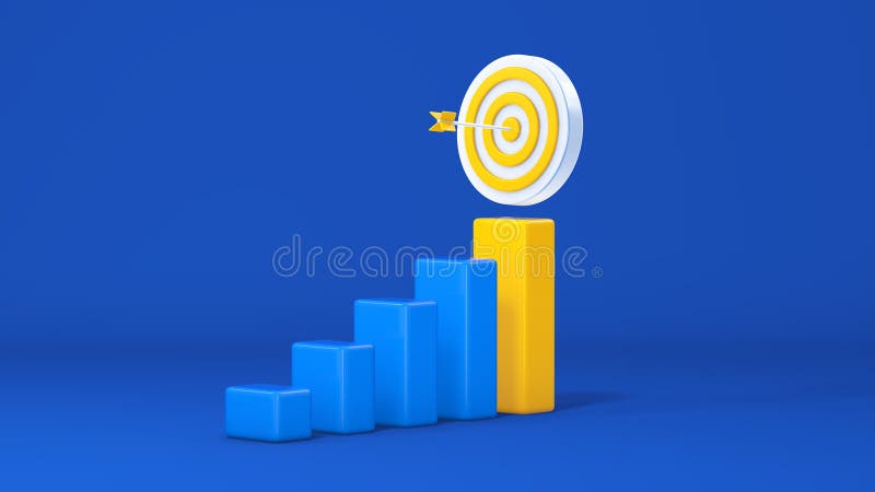Dart Board with Arrow on Graph Bar of Steps Staircase. Blue Studio ...