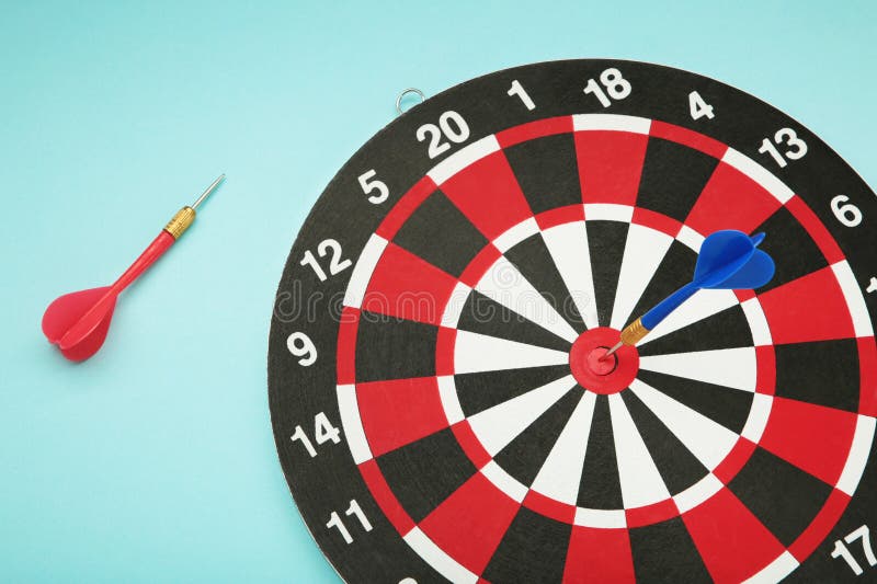 Dart Board on Light Blue Background. Top View Stock Image - Image of ...