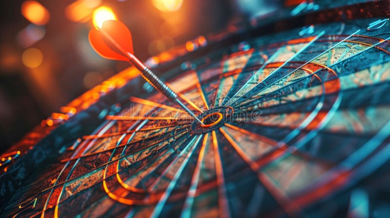 Dart Hitting Bullseye on an Illuminated Dartboard. Concept of Accuracy ... Dart Hitting Bullseye on an Illuminated Dartboard. Concept of Accuracy ...