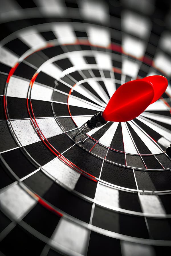 Dart Hitting in the Center of Dartboard with Red Dart in the Center ... Dart Hitting in the Center of Dartboard with Red Dart in the Center ...
