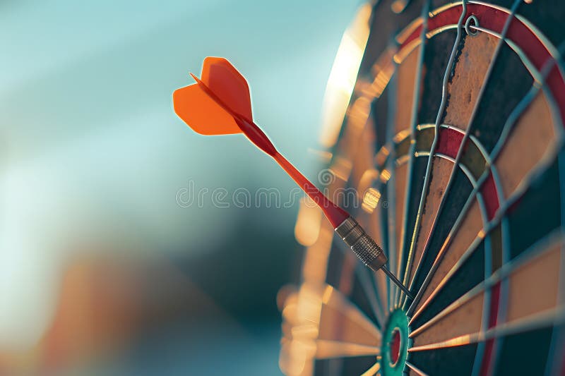 Dart Hitting Center of Target on Dartboard at Sunrise Stock ... Dart Hitting Center of Target on Dartboard at Sunrise Stock ...