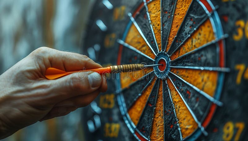 The Dart Perfectly Hits the Bullseye on the Dartboard, Showcasing ...