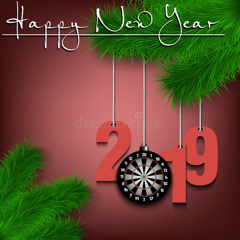 Dartboard Ball and 2019 on a Christmas Tree Branch Stock Vector ... Dartboard Ball and 2019 on a Christmas Tree Branch Stock Vector ...
