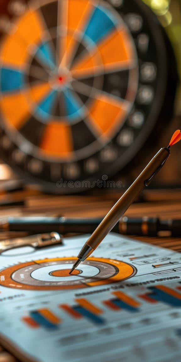 A Dartboard with a Dart in the Center and a Graph with a Pen on it ...