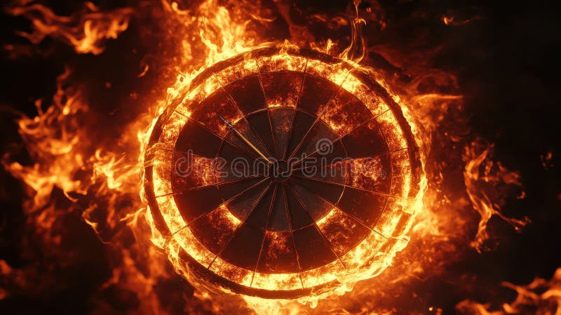 Dartboard on Fire with Fiery Flames Symbolizing Intense Competition and ...