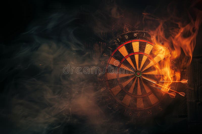 Dartboard Engulfed in Flames, with Smoke Swirling Around. a Dramatic ...