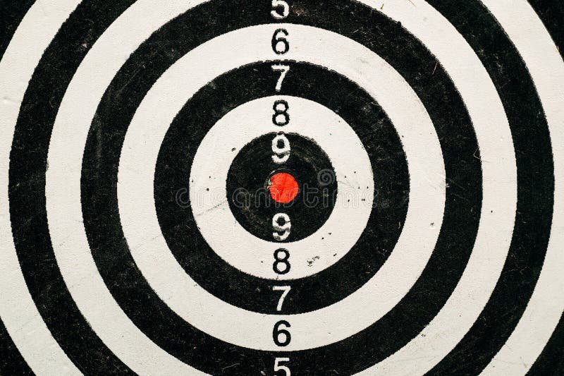 Dartboard Target with Red Dot Center Close Up Stock Photo - Image of ...